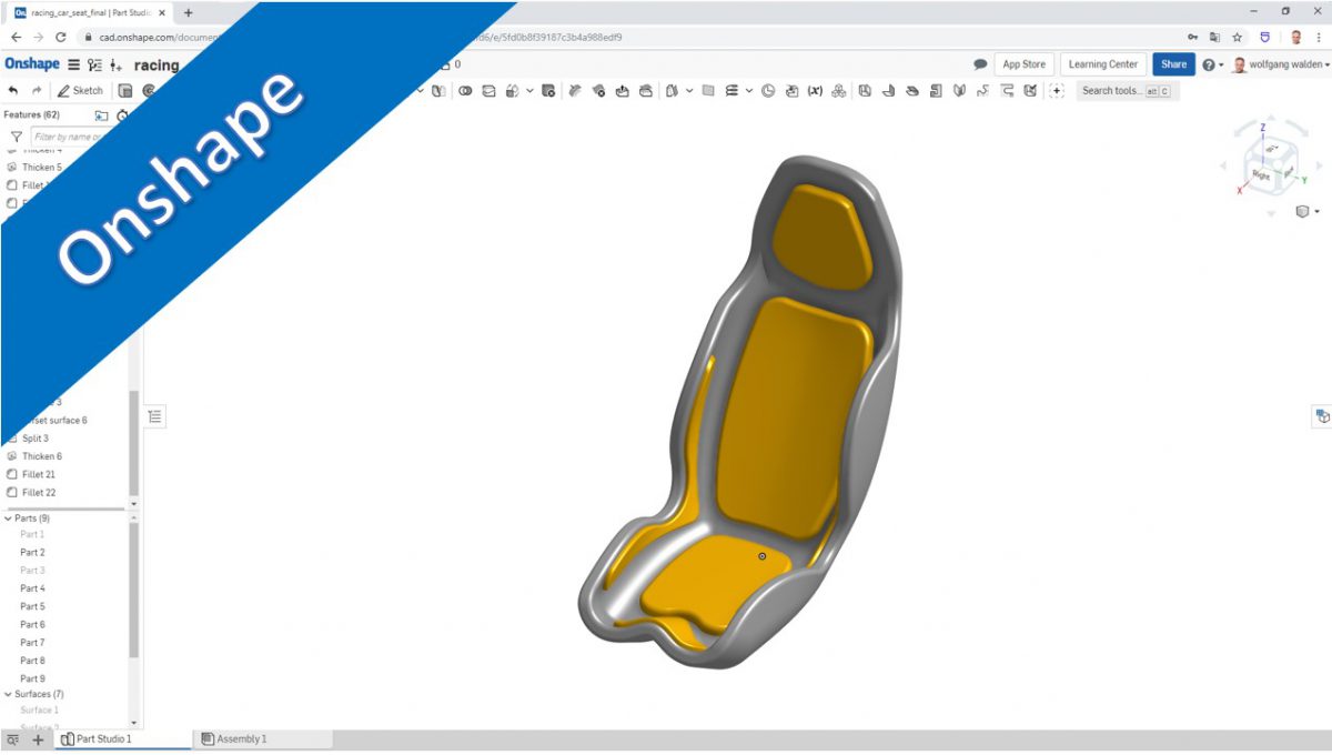 Videotutorial - onshape - part design - Racing Car Seat - wolfgang ...