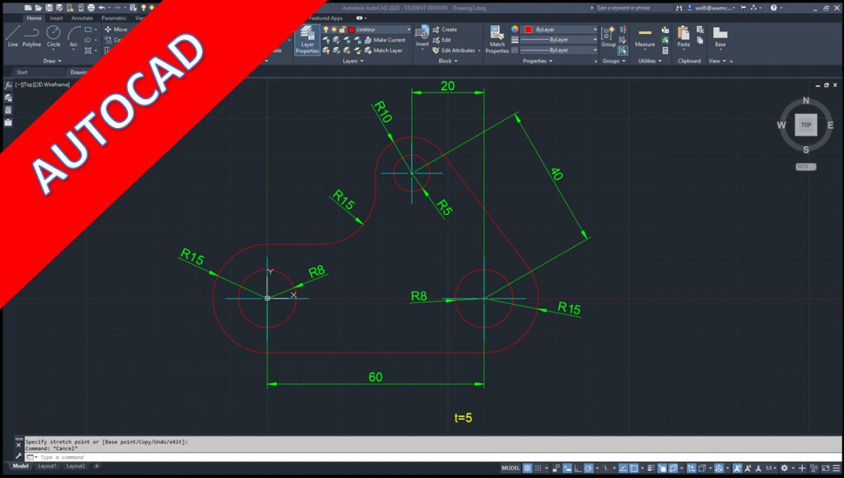 Videotutorial - autocad 2020 - 2d basics - 1.4 Lasche - wolfgang walden ...