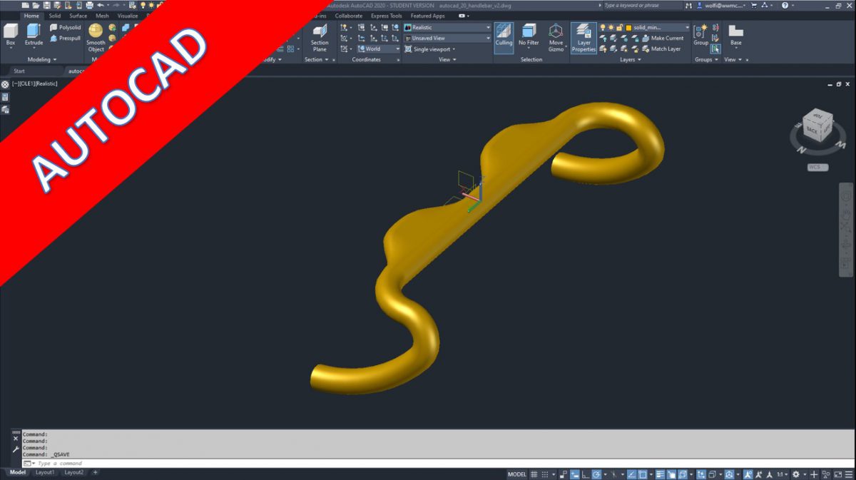 Videotutorial - autocad 2020 - surfaces - Bicycle Handlebar V2 ...