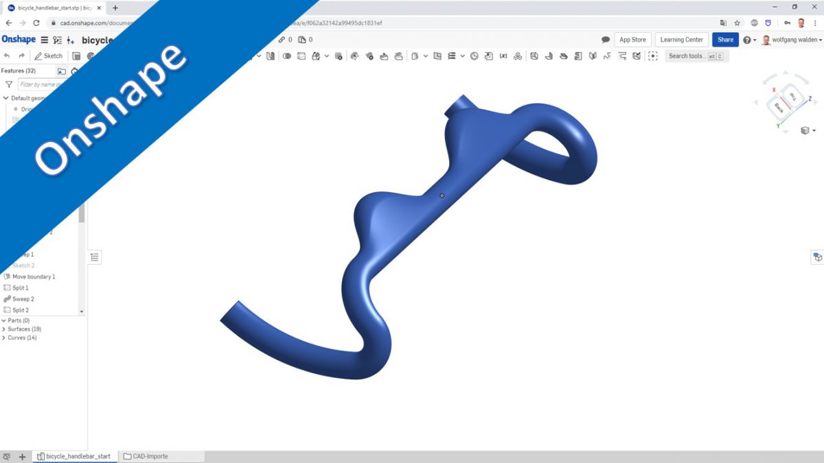 Videotutorial - onshape - surfaces - Bicycle Handlebar V2 - wolfgang ...