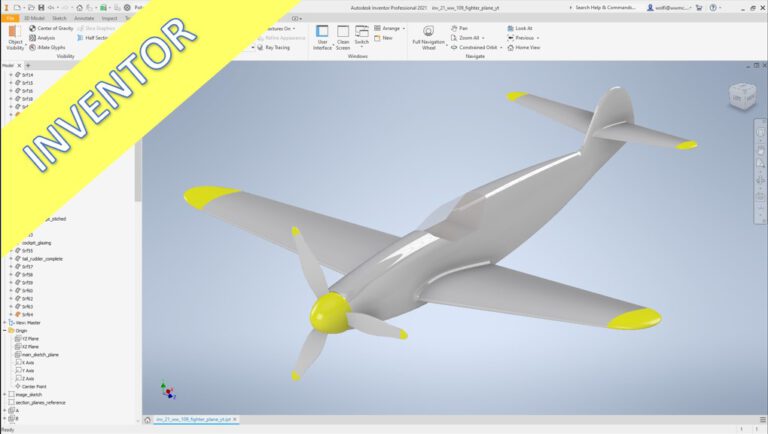 Videotutorial - inventor 2021 - surfaces - WW-109 Fighter Plane - Part ...
