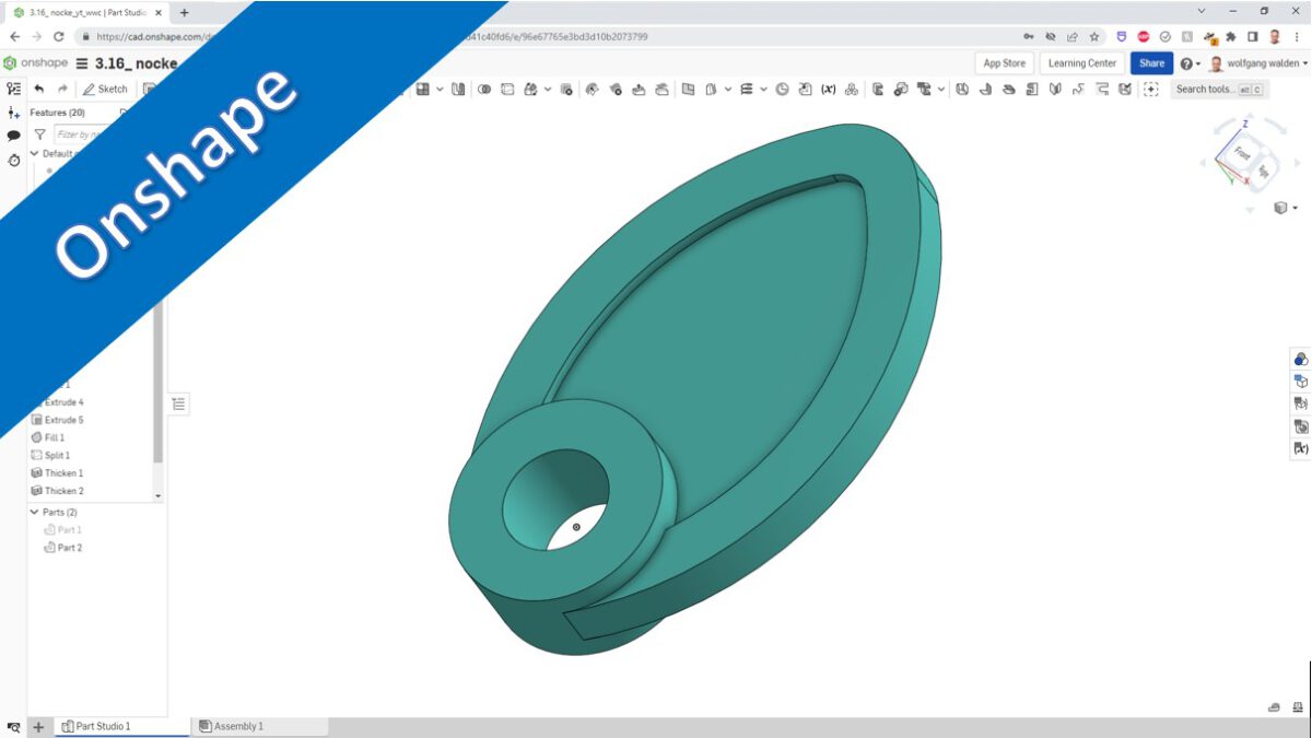 Videotutorial - onshape - part design - 3.16 Nocke - wolfgang walden´s ...