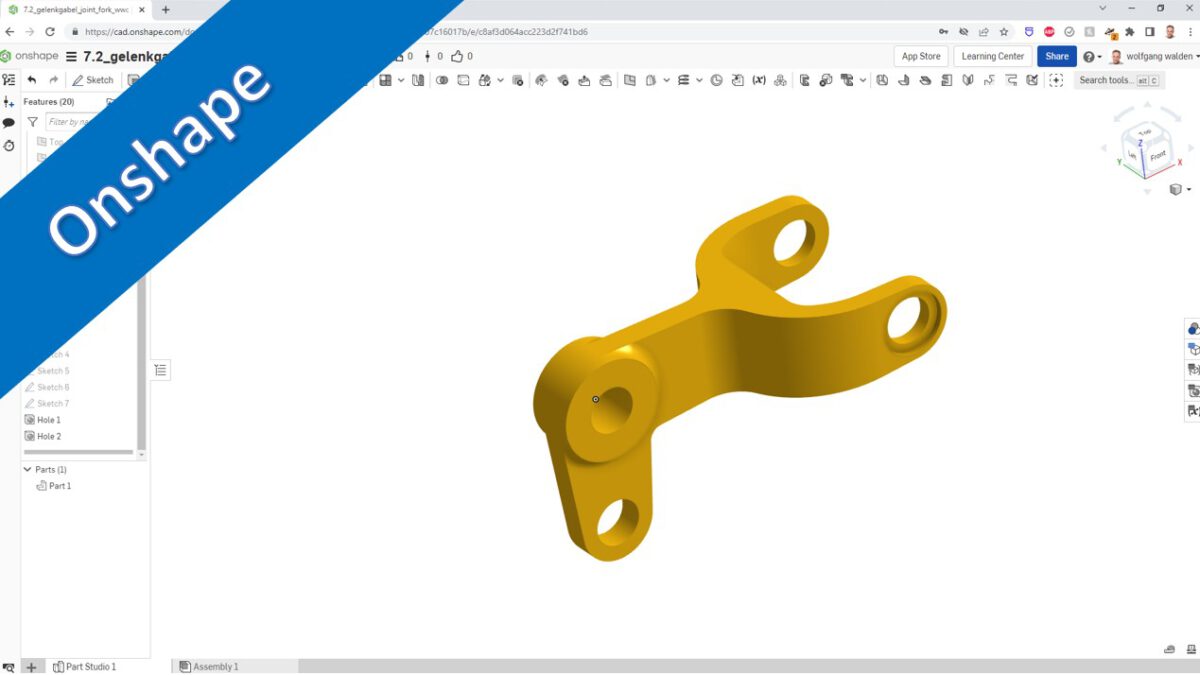 Videotutorial - onshape - part design - 7.2 Gelenkgabel - Joint Fork ...
