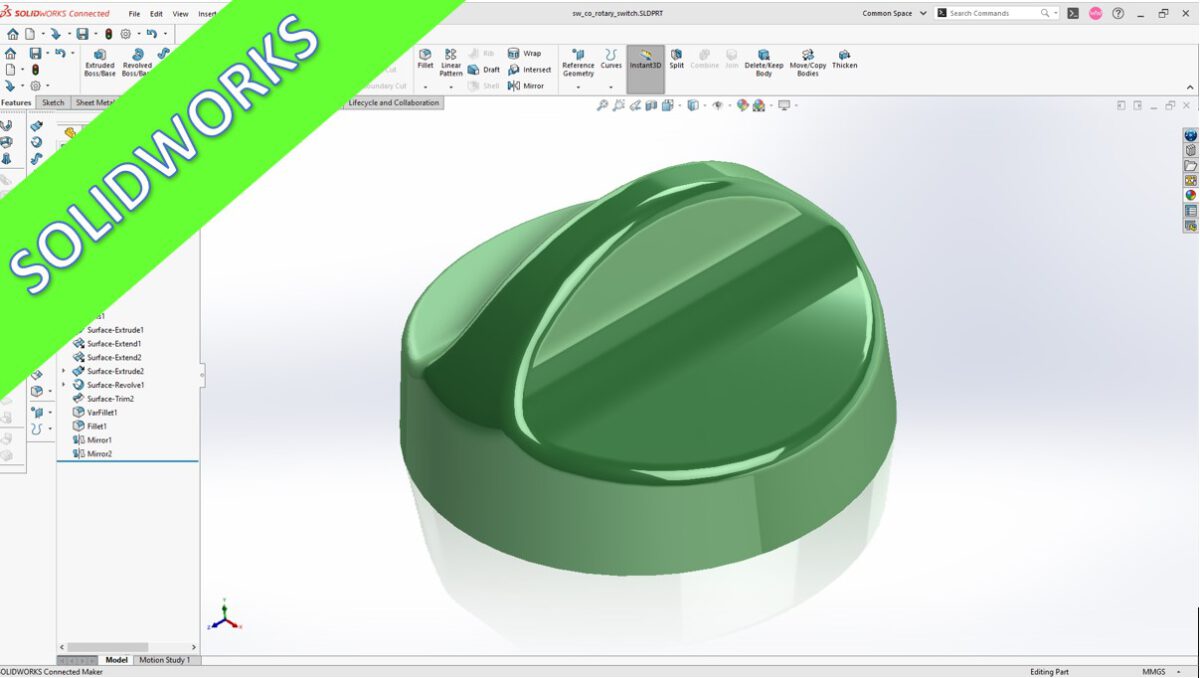 Videotutorial - solidworks 2022 - surfaces - Drehschalter - Rotary ...